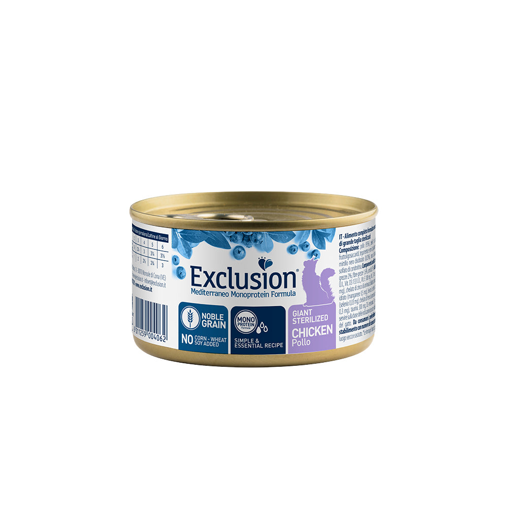 EXCLUSION MEDITERRANEO Monoproteic umido gatto giant sterilizzato al p – Bubu Petshop